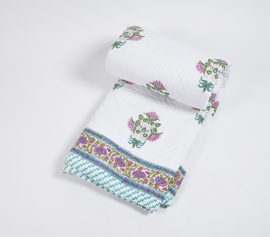 Hand Block Printed Reversible Floral Cotton Quilt_1 – Houzz-of-Maya