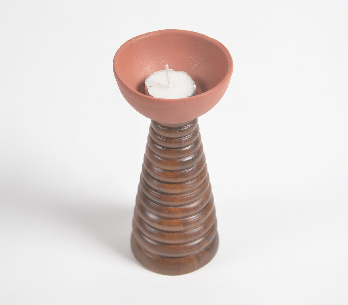 Ribbed Teak Wood & Terracotta Tealight – Houzz-of-Maya